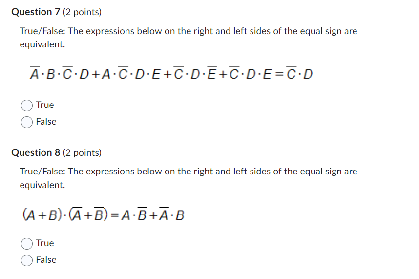 Solved True/False: The expressions below on the right and | Chegg.com