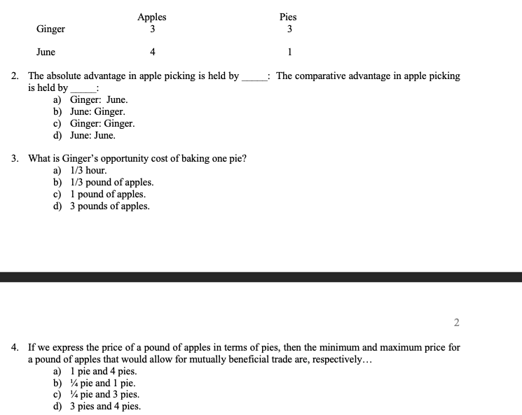 Solved Apples Pies Ginger June The comparative advantage in | Chegg.com