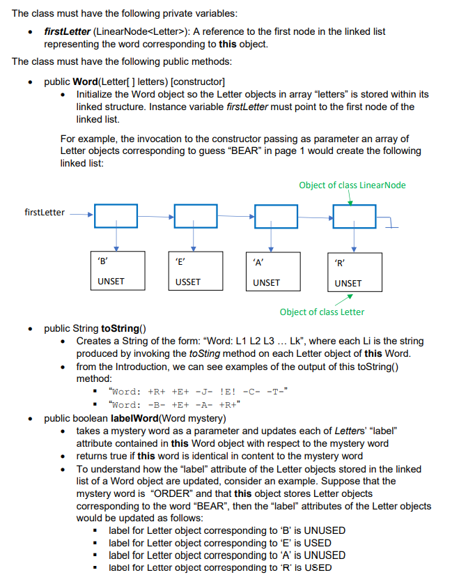 Solved I just want the JAVA code for Letter.java, Word.java, | Chegg.com