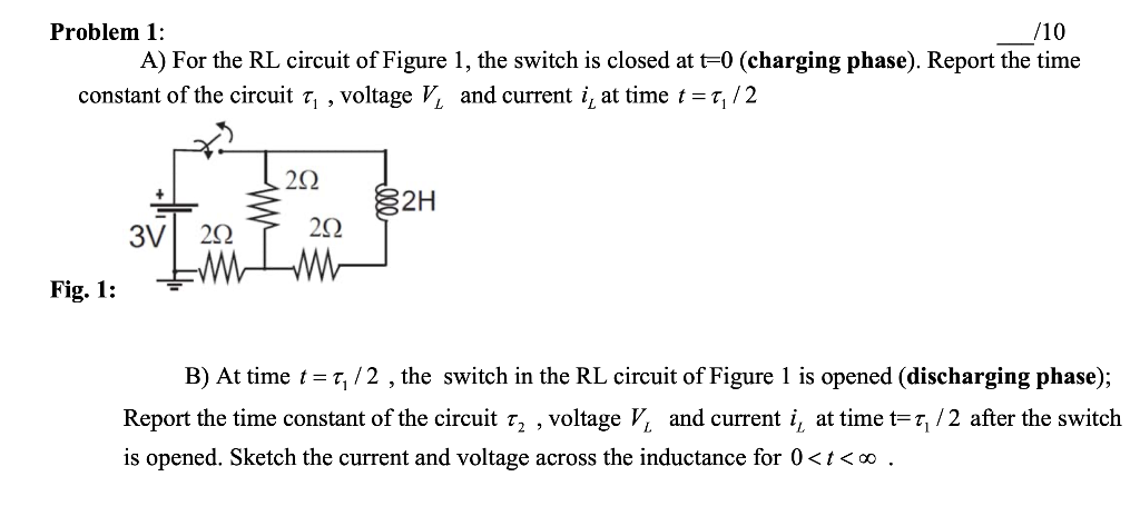 Solved Problem 1: /10 A) For the RL circuit of Figure 1, the | Chegg.com