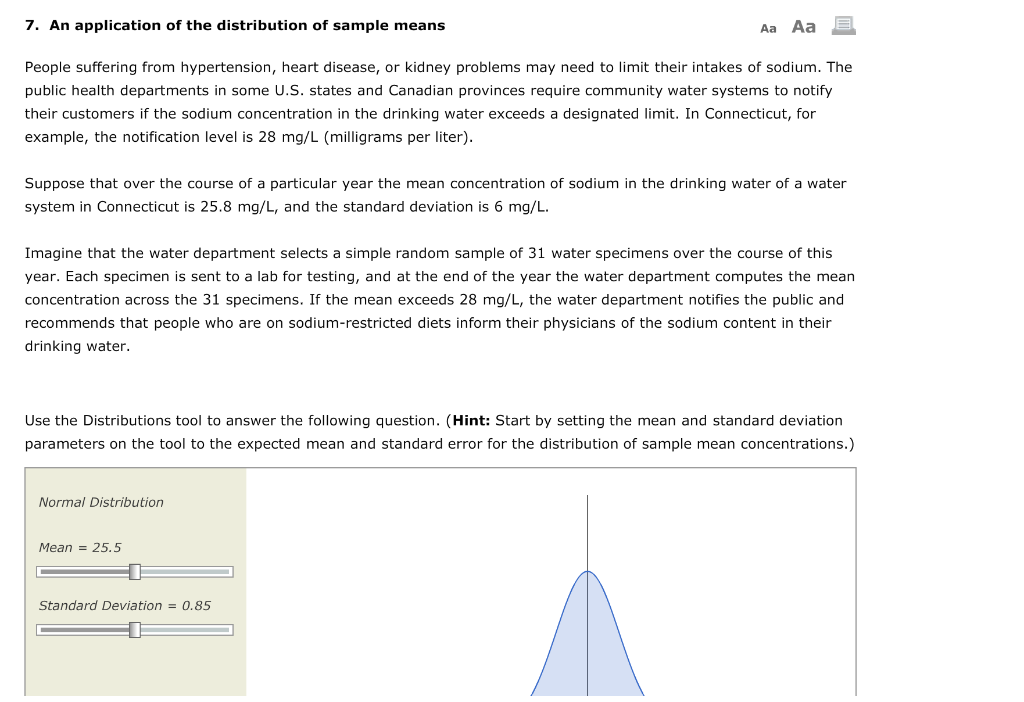 Solved 7. An application of the distribution of sample means | Chegg.com
