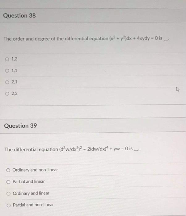 Solved Question 38 The order and degree of the differential | Chegg.com