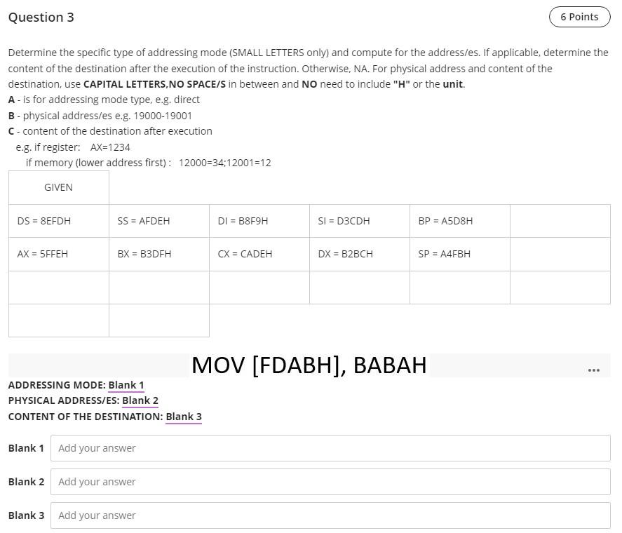 Solved Determine the specific type of addressing mode (SMALL | Chegg.com