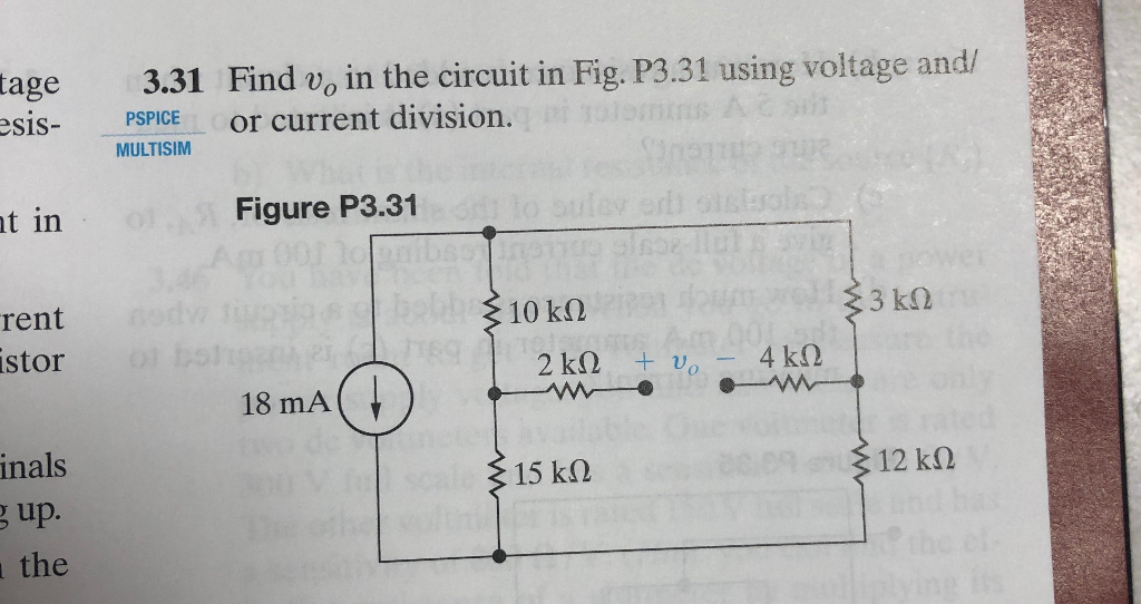 Solved tage 3.31 Find v, in the circuit in Fig. P3.31 using | Chegg.com