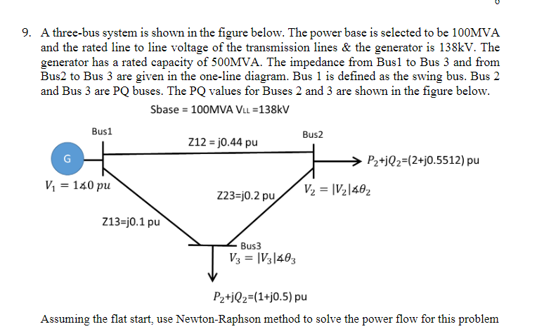 Solved 9. A three-bus system is shown in the figure below. | Chegg.com