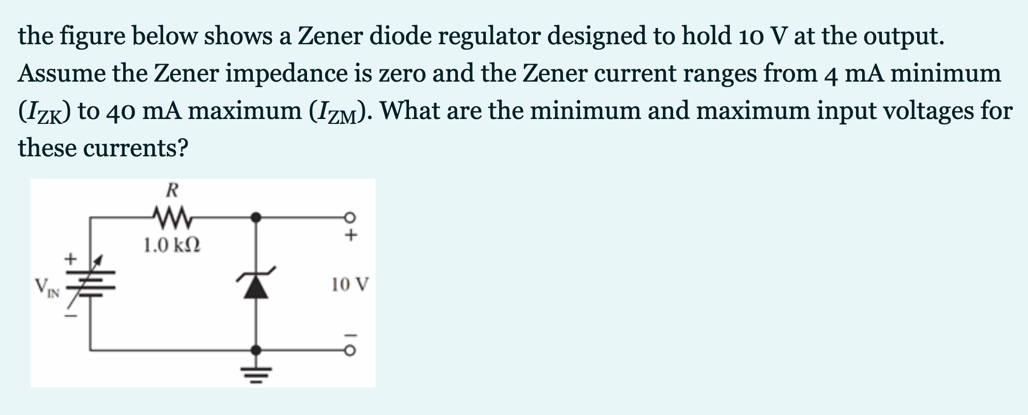 Solved the figure below shows a Zener diode regulator | Chegg.com