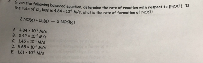 Solved 4. Given the following balanced equation, determine | Chegg.com