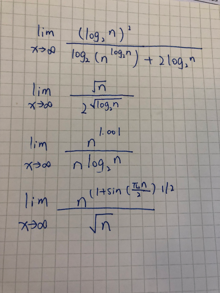 Solved lim n) log,n lo0 ima ogin 0lo9, n n(1-sin (40) />n | Chegg.com
