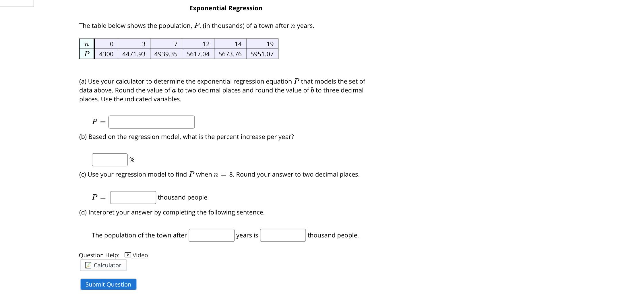 Solved Exponential Regression The table below shows the | Chegg.com