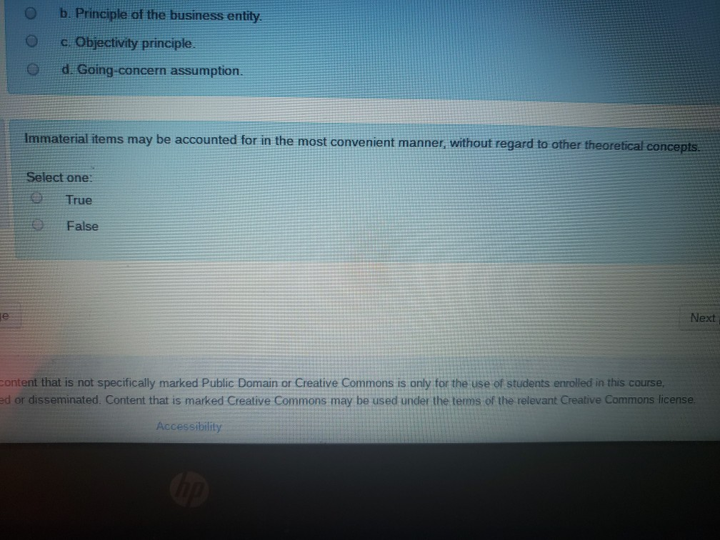 Solved b. Principle of the business entity. c. Objectivity | Chegg.com