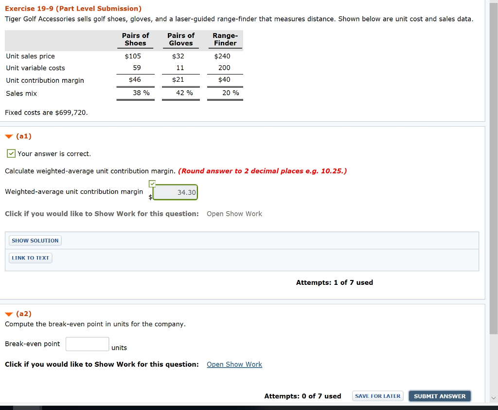 Solved Exercise 19-9 (Part Level Submission) Tiger Golf | Chegg.com
