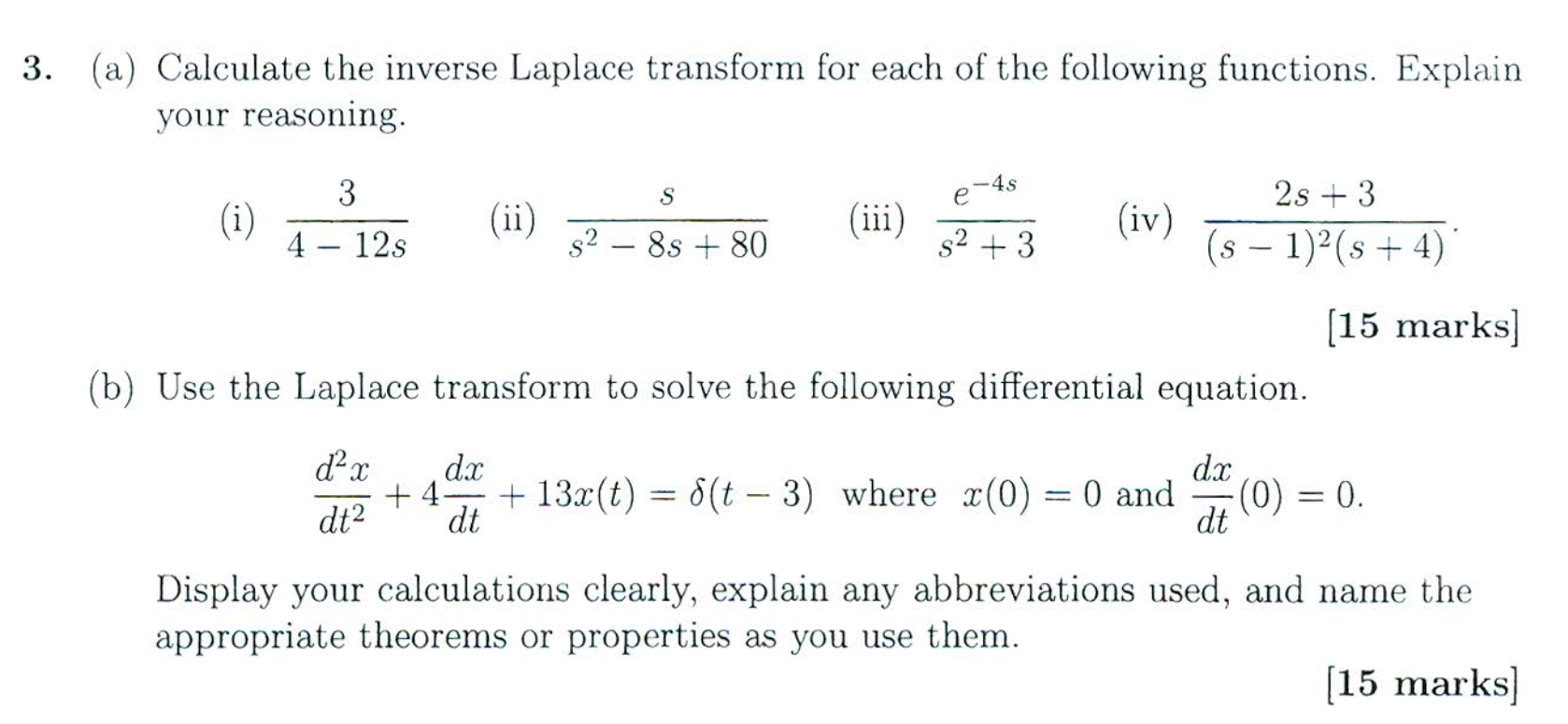 Solved (a) Calculate the inverse Laplace transform for each | Chegg.com