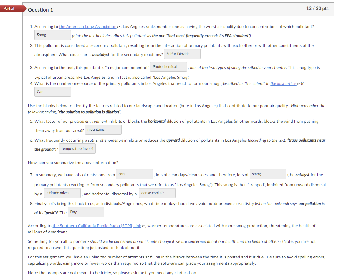 Solved Partial Question 1 12/33 pts 1. According to the | Chegg.com