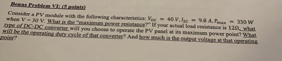 Solved Bonus Problem VI: (5 points) Consider a PV module | Chegg.com