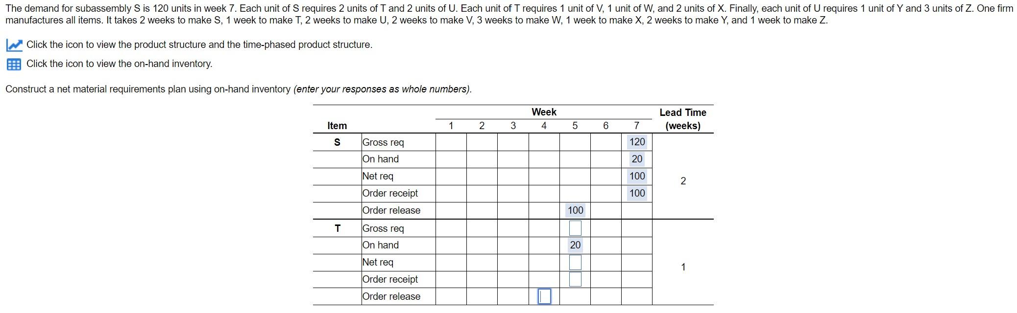 Solved Construct a net material requirements plan using | Chegg.com