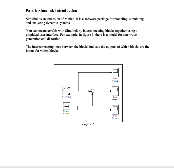 Part I: Simulink Introduction Simulink is an | Chegg.com