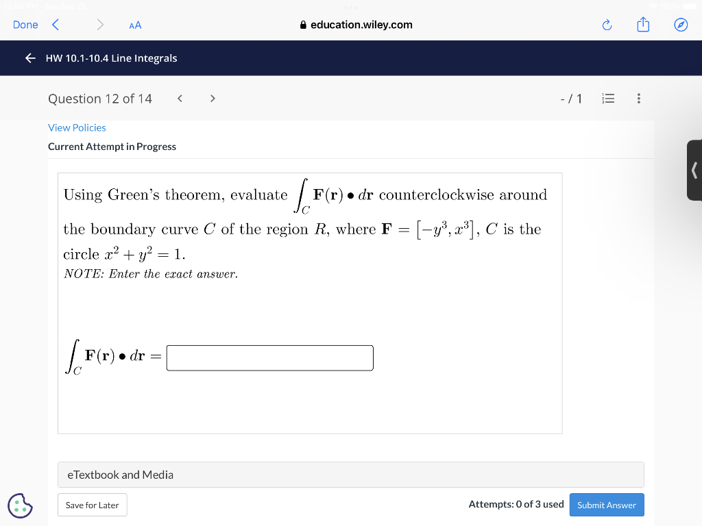 Solved Using Greens Theorem Evaluate ∫cf R ∙dr