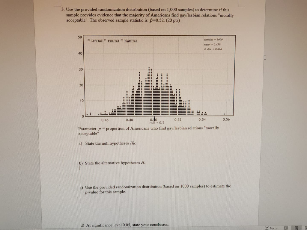 Solved 3. Use the provided randomization distribution (based | Chegg.com