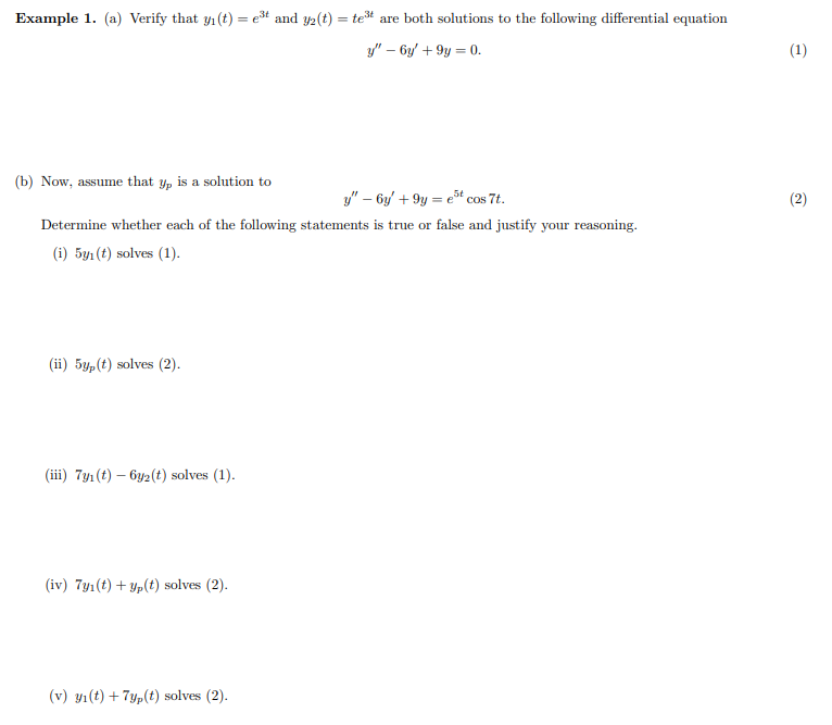 Solved e Example 1. (a) ﻿Verify that y1(t)=e3t ﻿and | Chegg.com