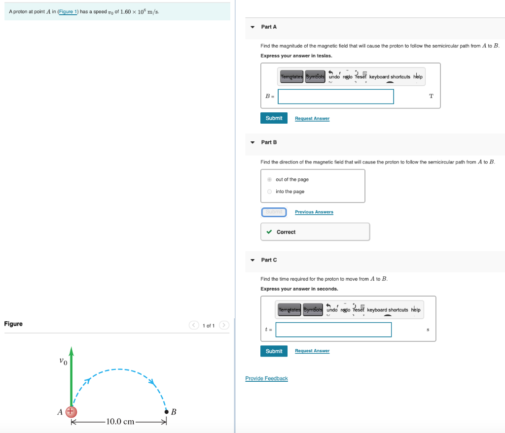 Solved A proton at point A in (Figure 1) has a speed yo of | Chegg.com