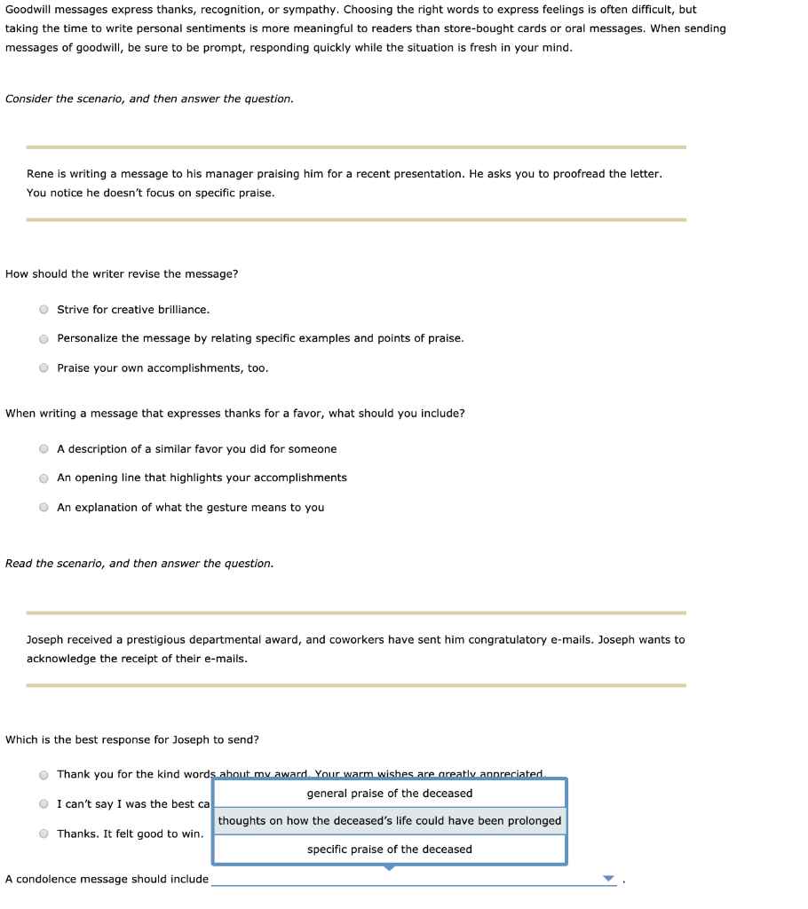 Solved Goodwill messages express thanks, recognition, or | Chegg.com