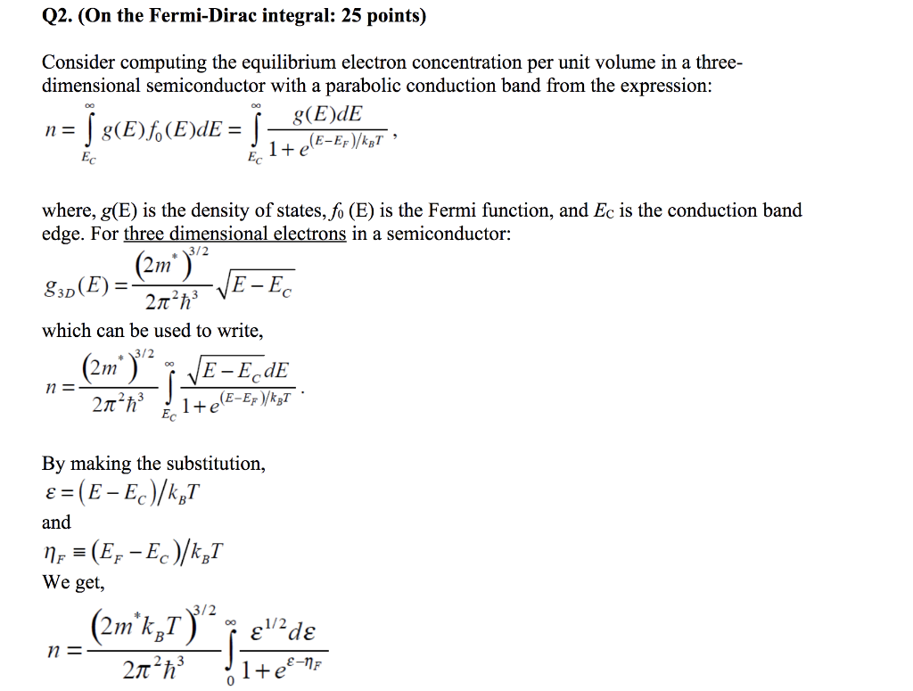 Q2. (On the Fermi-Dirac integral: 25 points) Consider | Chegg.com