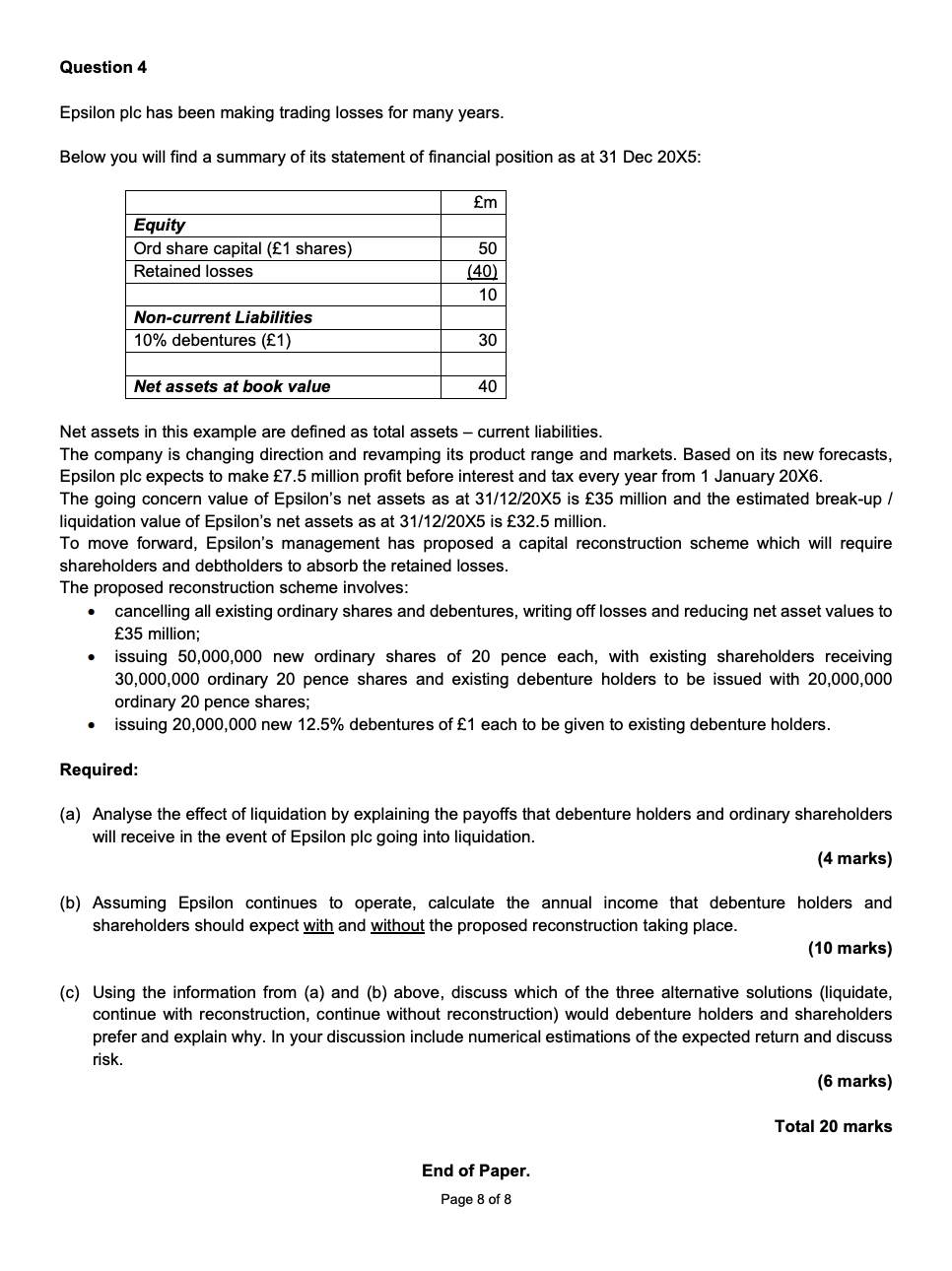 Question 4 Epsilon plc has been making trading losses | Chegg.com