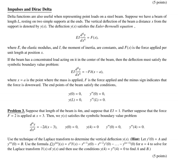Solved (5 points) Impulses and Dirac Delta Delta functions | Chegg.com