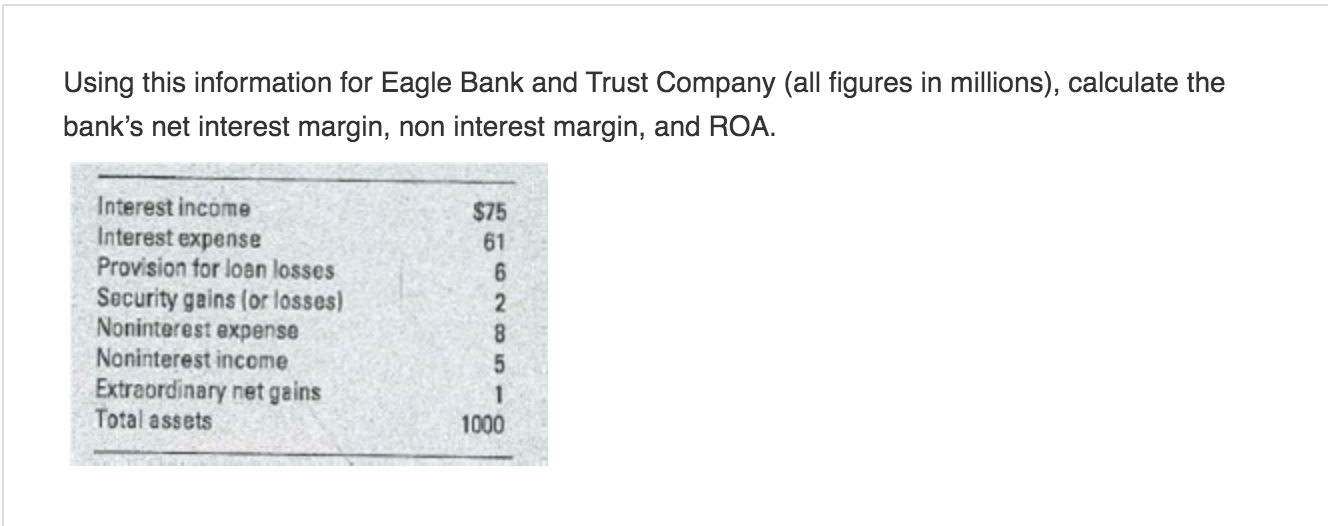 Using this information for Eagle Bank and Trust | Chegg.com