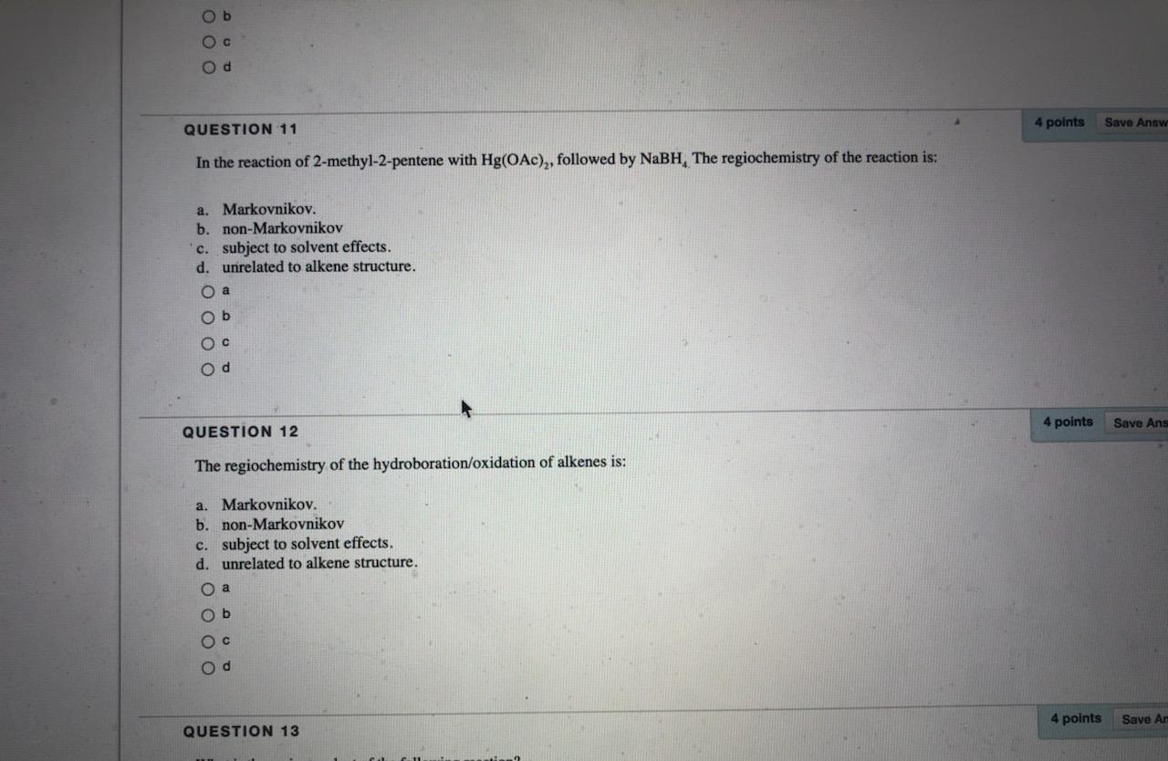 Solved ос Od QUESTION 11 4 points Save Answ In the reaction | Chegg.com