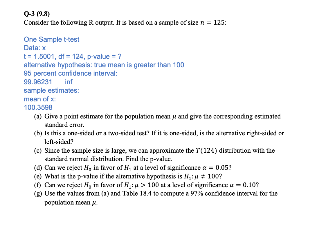 Solved Q-3 (9.8) Consider the following R output. It is | Chegg.com