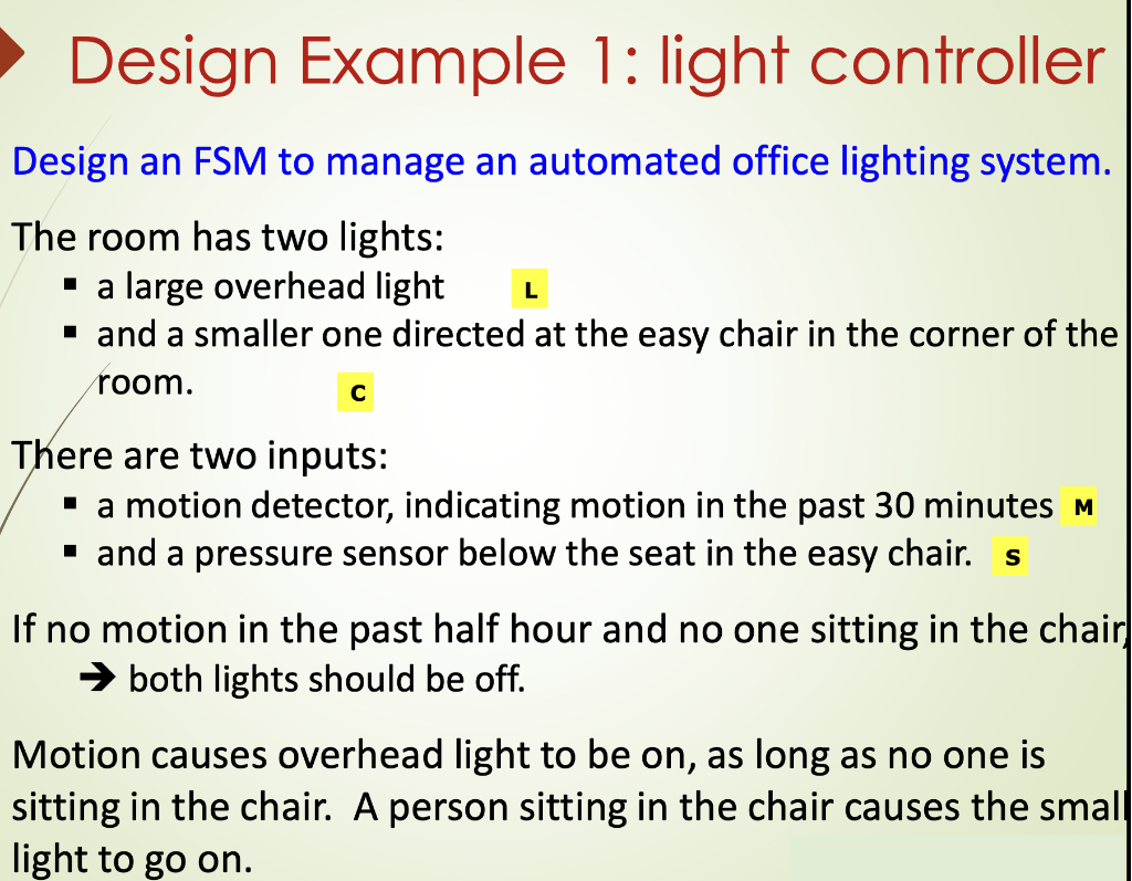 Solved Design Example 1: light controller Design an FSM to | Chegg.com