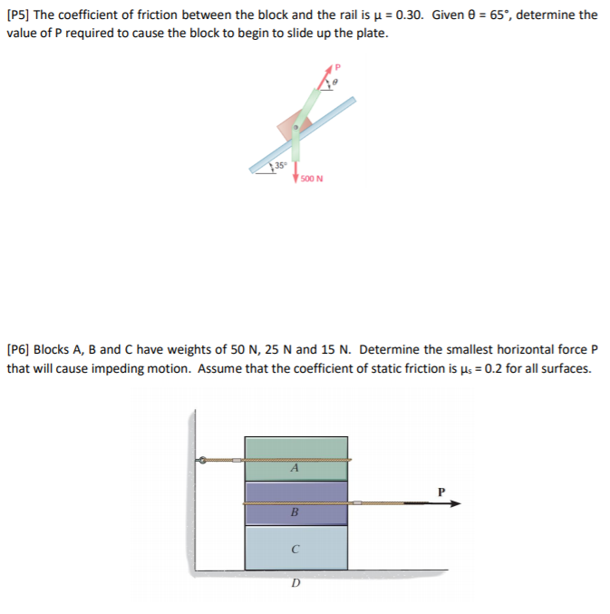 Solved [P5] The coefficient of friction between the block | Chegg.com
