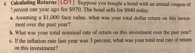 Solved . Calculating Returns [LO1] Suppose you bought a bond | Chegg.com