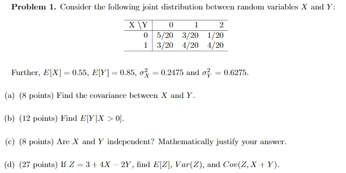 Solved Problem 1. Consider the following joint distribution | Chegg.com