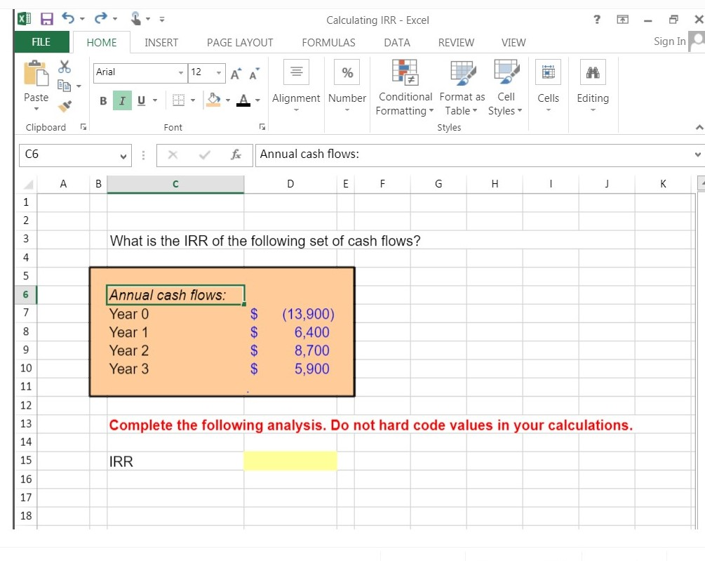 Solved Calculating Irr Excel 困ー曰× File Homeinsert Page