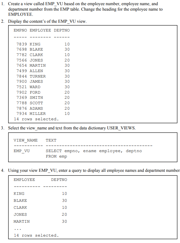 Solved Create a view called EMP_VU based on the employee | Chegg.com