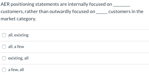 Solved AER positioning statements are internally focused on | Chegg.com