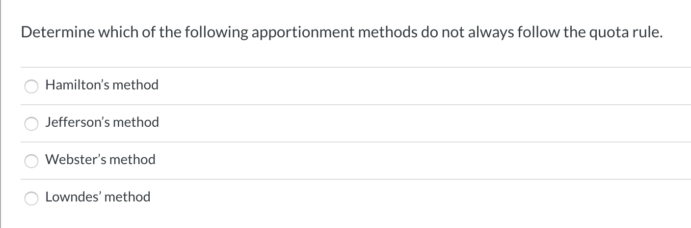 Solved Determine which of the following apportionment | Chegg.com
