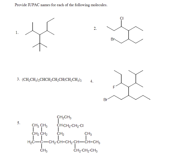 Solved Provide IUPAC names for each of the following | Chegg.com