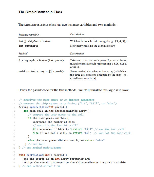 Solved The SimpleBattleship Class The SimpleBattleship class | Chegg.com