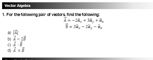 Solved Vector AlgebraFor the following pair of vectors, find | Chegg.com