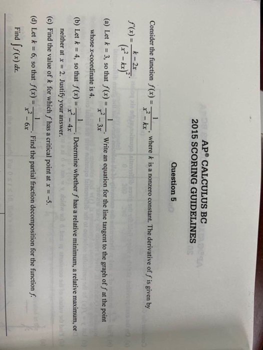 Solved AP CALCULUS BC 2015 SCORING GUIDELINES Question 5 | Chegg.com