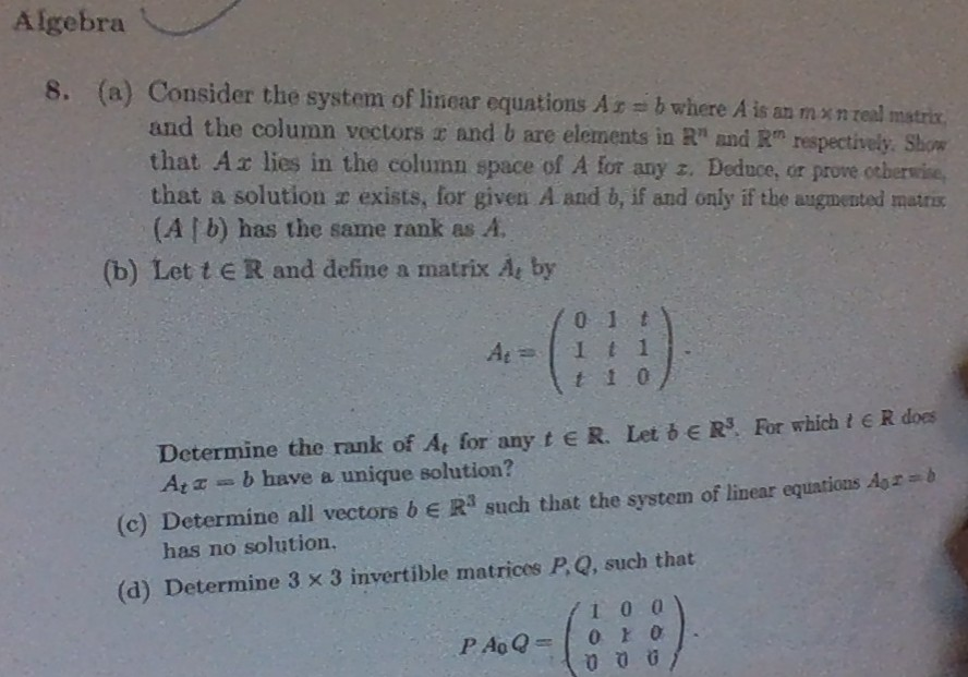Solved A lgebra 8, (a) Consider the system of linear | Chegg.com
