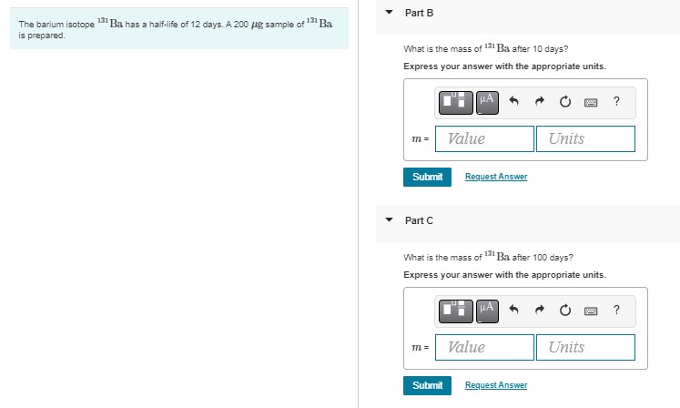 Solved The barium isotope 131Ba has a half-life of 12 days. | Chegg.com