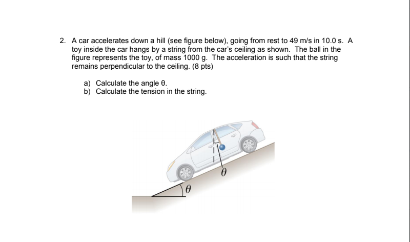 Solved A car accelerates down a hill (see figure below), | Chegg.com