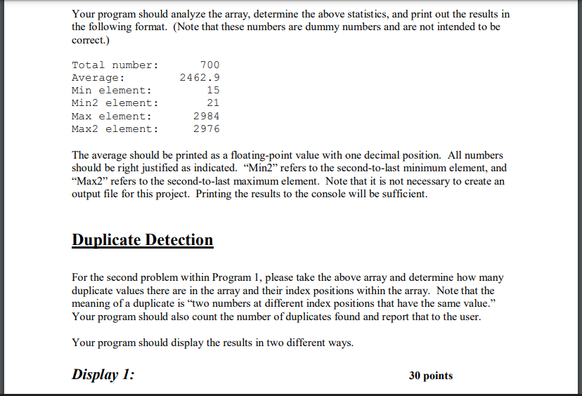 Solved Program #1: Statistical Analysis of an Array The | Chegg.com