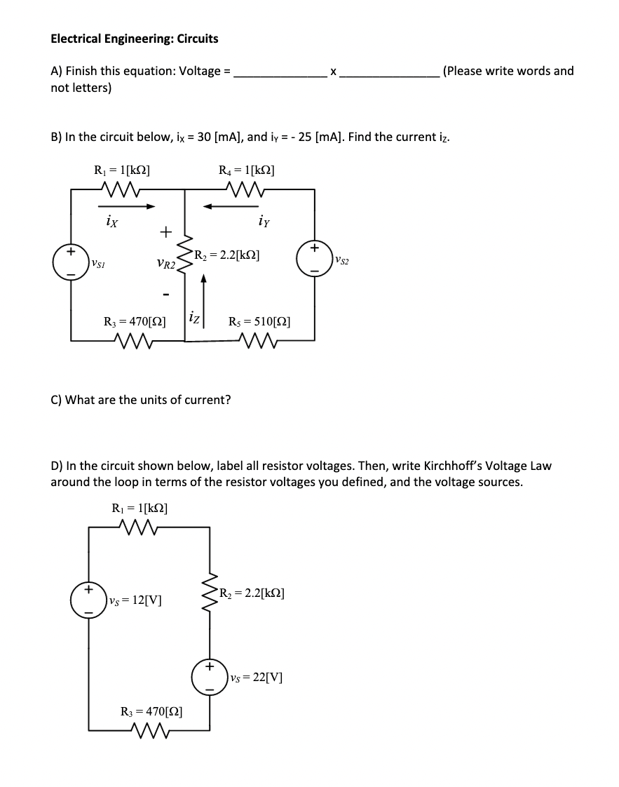 Solved Electrical Engineering: Circuits A) Finish this | Chegg.com