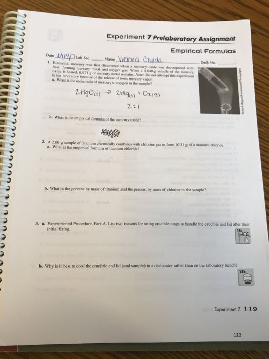 Solved Experiment 7 Prelaboratory Assignment Empirical | Chegg.com