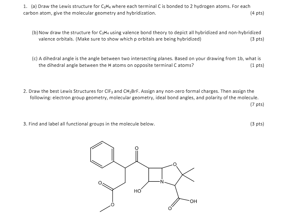 Solved 1. (a) Draw the Lewis structure for C3H4 where each | Chegg.com